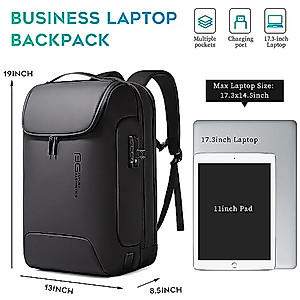 BANGE Men's Anti-Theft Backpack,Waterproof Fashion Travel Backpacks,High Tech Backpack with USB3.0 Charging Port,Business Laptop Backpack Fits 17.3 Inch Notebook…, Medium, Black(3 Pockets)