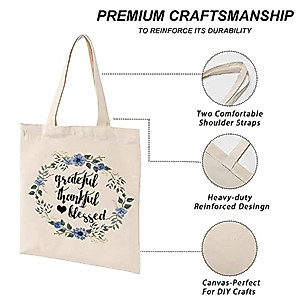 Canvas Shoulder Bag 15x18 Inch,Grateful Thankful Blessed Tote Bag for Books,Birthday Inspirational Gifts for Kids Girls Women (wkx426tk6h4v)