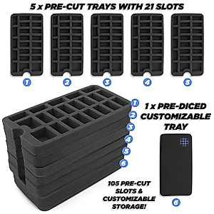 CASEMATIX Miniature Storage Hard Shell Figure Case - 105 Slot Figurine Carrying Case with Customizable Foam Tray Compatible with Warhammer 40k, DND & More!