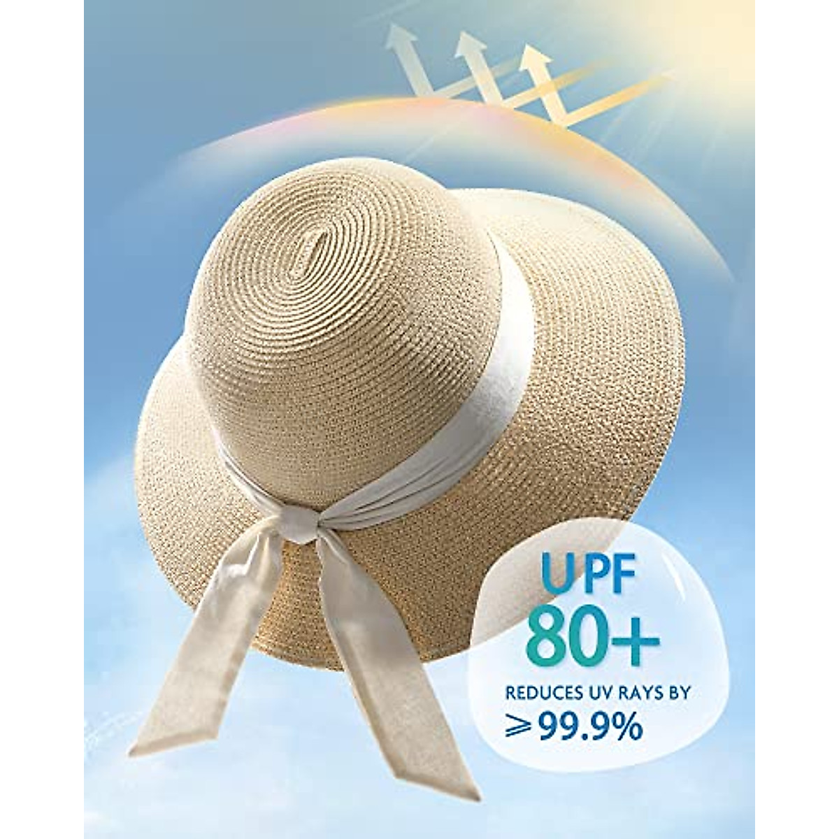 FURTALK Womens Beach Sun Straw Hat UV UPF50 Travel Foldable Brim Summer UV Hat