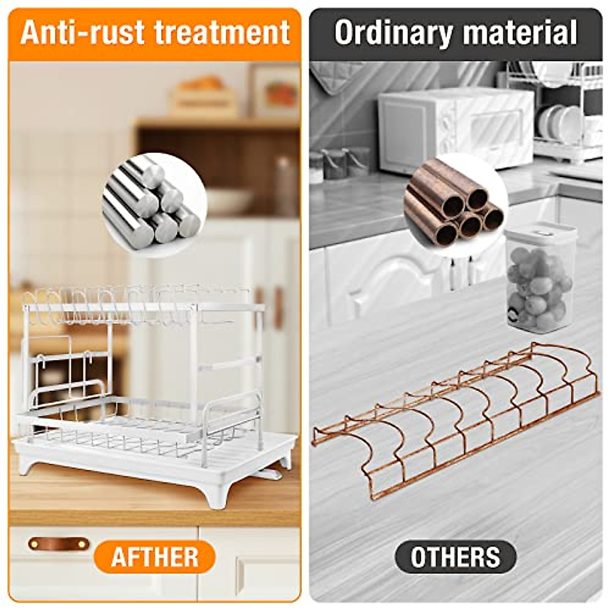 kenvc Dish Drying Rack,Large Dish Drying Rack，Dish Drainers for Kitchen Counter,Board Holder, 6 Cup Holder，Removable Large Capacity Dish Drainer, Rust-Proof Dish Drainer, White