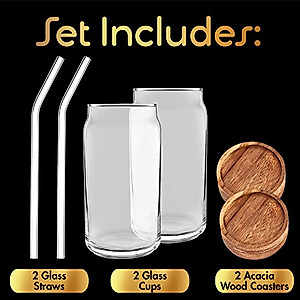 16 oz Can Shaped Glass Cups, Set of 2 Beer Can Glasses, Aesthetic Soda Can Cup Clear Glass Tumbler Beer Glasses, Tall Cocktail Drinkware Cute Cups, Cool Drinking Glasses for Kitchen, Modern Glassware