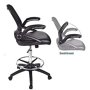 ARTETHYS Drafting Chair with Flip-up Armrests, Tall Office Chair Adjustable Height, Standing Desk Chair rotatable pu Leather seat(Black)