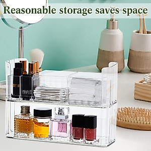 CroBlissful 4 Tier Medicine Cabinet Shelves Organizer Stackable Makeup Organizer Clear Tray Cabinet Organizer with 4 Tray 4 Lip Gloss Holders 4 Cotton Swab Holders for Bathroom Cabinet Wall Vanity