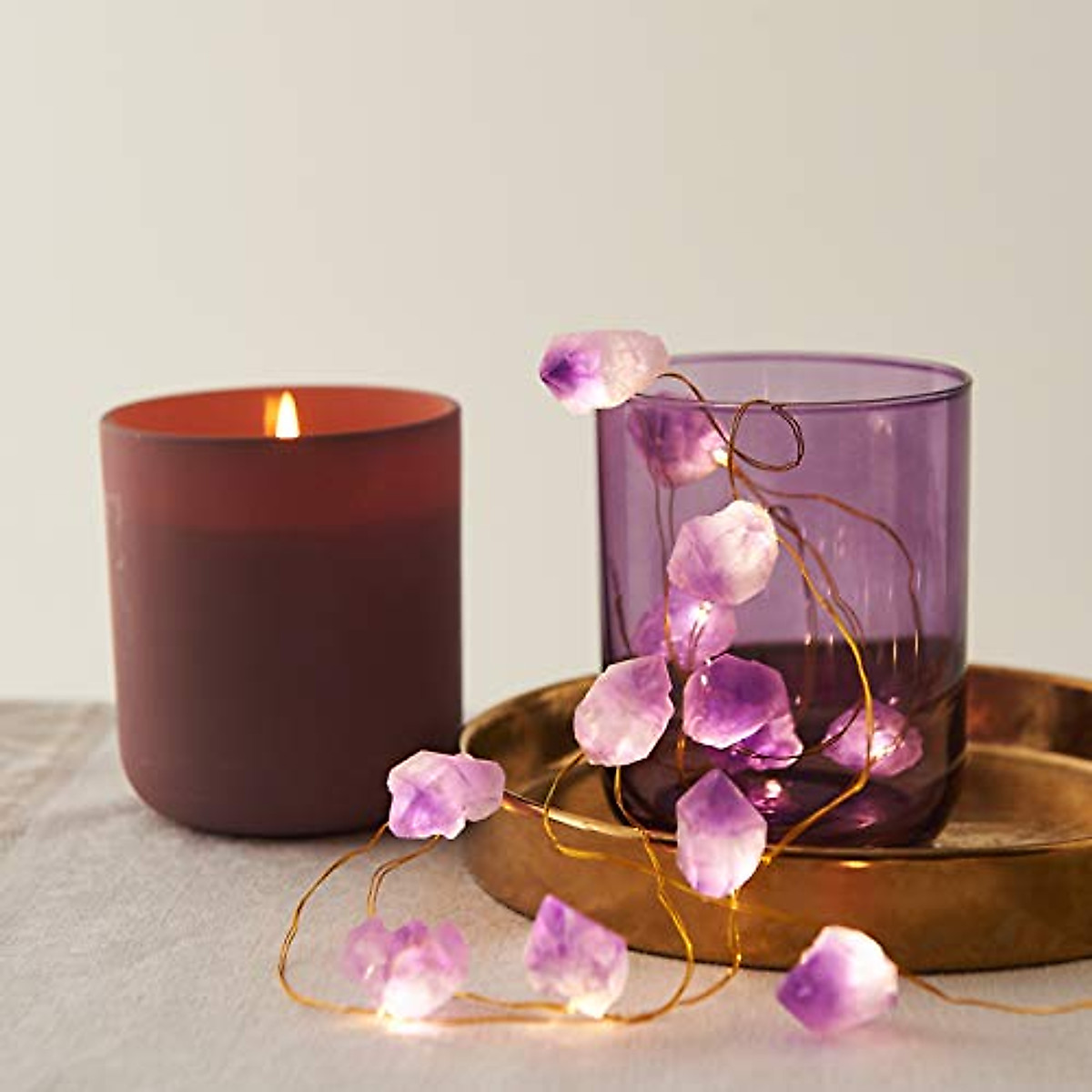 Nature Amethyst Crystal String Lights for Bedroom 6.5FT 20LEDs USB/Battery Operated Grape Crystal Light Pure Purple Fairy Lights Plug in for Natural Life Cute String Lights for Office
