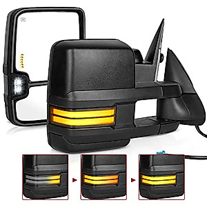 YITAMOTOR Towing Mirrors Compatible with 2003-2006 Chevy Silverado GMC Sierra 1500 2500 3500, 03-06 Tahoe Suburban Yukon Power Heated LED Dynamic Sequence Turn Signal Lights Tow Mirror Pair Set Black