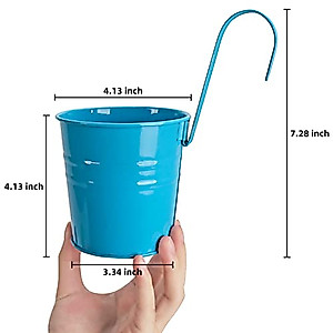 OUTFANDIA Hanging Flower Pots (10pcs), Balcony Garden Plant Planter Metal Iron Mini Flower Seedlings Brigade Fence Bucket Pots Hanger for Home Decor