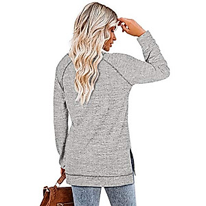 Aokosor Womens Tops 2024 Trendy Oversized Casual Sweaters Long Sleeve Shirts Light Grey L