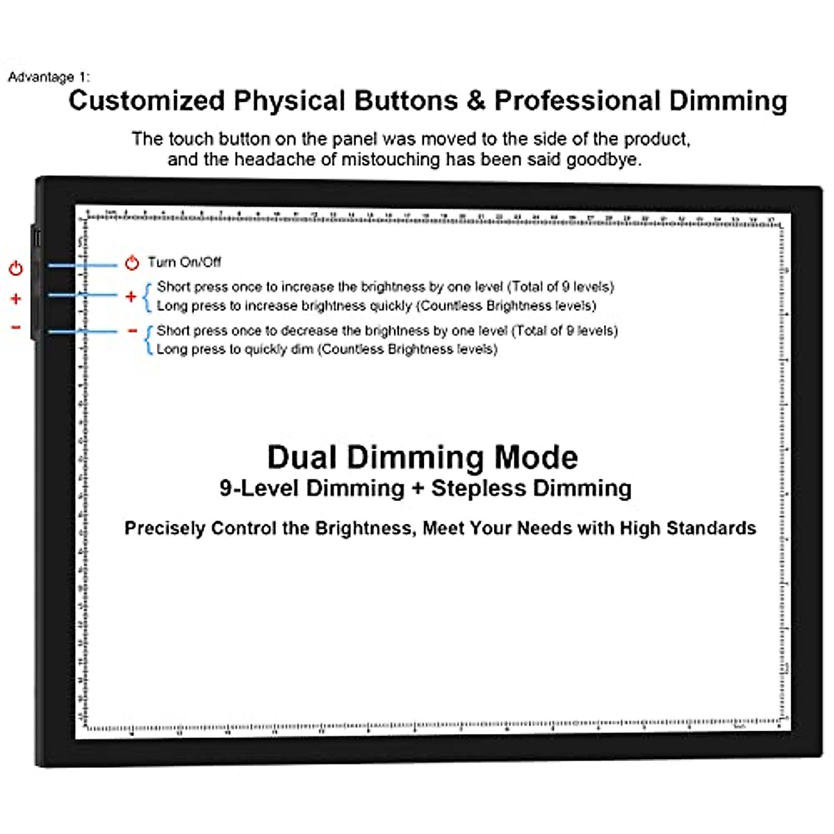 Light Board A3, 16.6×12.6inchs Light Pad, Side Button Design, 9 Levels/Stepless Dimming, Super Bright Light Box Widely for Tracing, Drawing, Weeding Vinyl, Diamond Painting etc