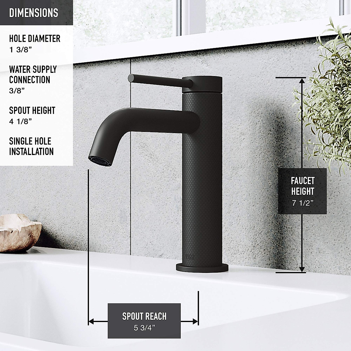 VIGO Madison 8'' H Single Handle Single-Hole Bathroom Faucet in Matte Black-VG01044MB