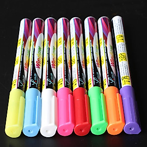 8 Pack Chalk Marker Pen Dry Erase Markers 6mm Reversible Bullet & Chisel Tip Fluorescent Markers Highlighters for LED Menu Board Bistro Board AD Drawing POP Art Glass Window Blackboard WhiteBoard