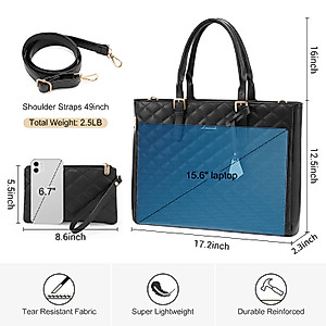 LOVEVOOK Laptop Bag for Women, Work Tote Bag Quilted Leather Computer Shoulder Bag, 15.6 inch Laptop Tote Purse Set, Waterproof Business Briefcase Handbag 2 PCS for Office,Teacher Black
