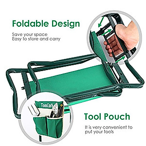 TomCare Garden Kneeler Seat Garden Bench Garden Stools Foldable Stool with Tool Bag Pouch EVA Foam Pad Outdoor Portable Kneeler Gardening Gifts for Women Men, Large 21.65"x10.62"x18.89", Green