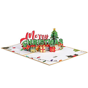 Paper Love Merry Christmas Pop Up Card, Handmade 3D Popup Greeting Cards, Gift For Christmas or Holidays, 5" x 7" Cover - Includes Envelope and Note Tag