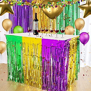 JOYIN 5PCS Mardi Gras Party Decoration with 1 PCS Fringe Curtain, 3 PCS Table Skirt and 1 PCS Garland Pack Mardi Gras Party Favor Supplies