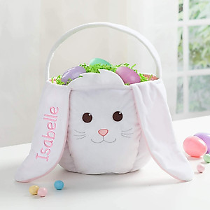 Personalized White Easter Bunny Bag with Custom Name | Plush Easter Bag with Handle | Soft Egg Basket for Kids | Customized Easter Basket | Great for Easter Egg Games