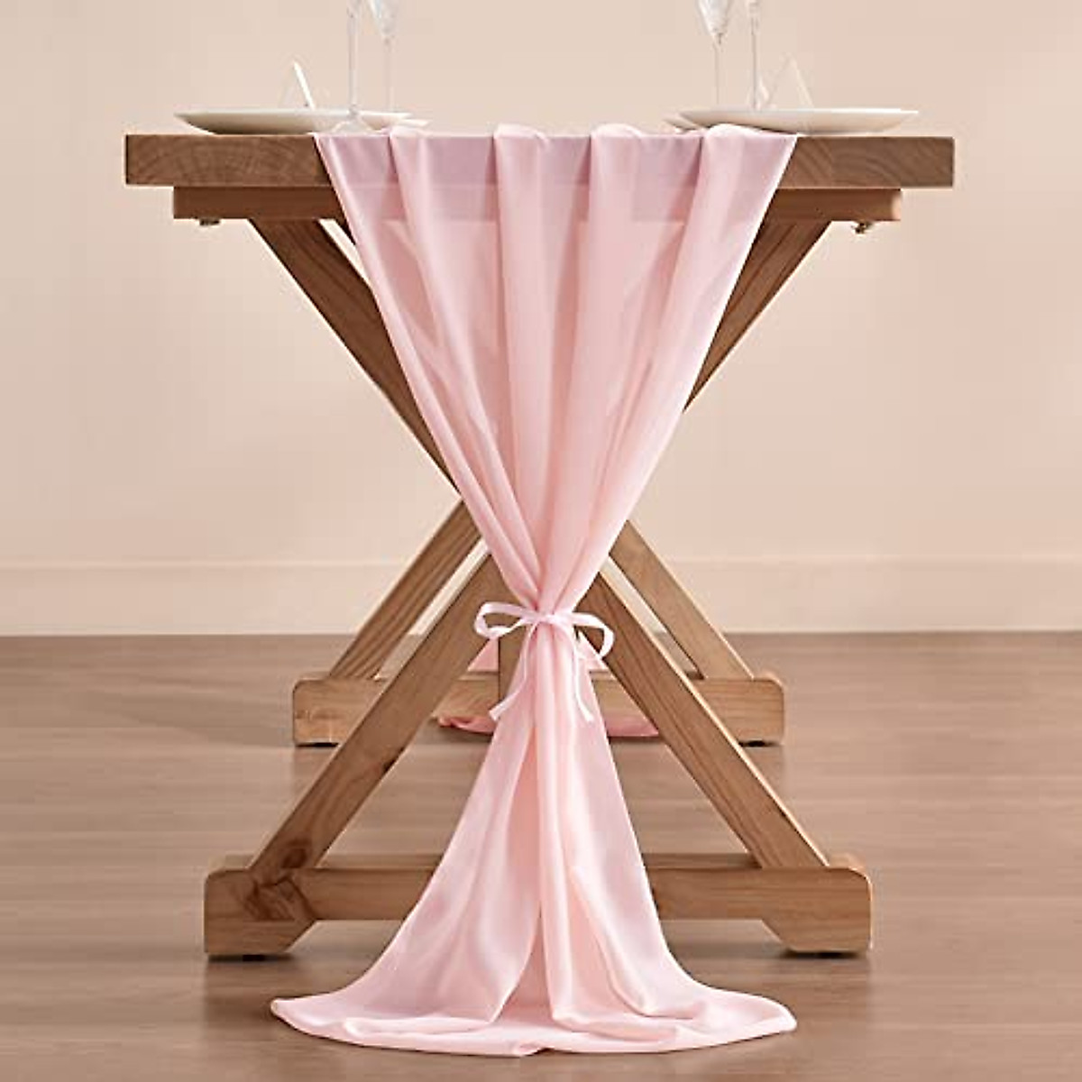 Socomi 14ft Blushing Pink Chiffon Table Runner 29x170 Inches Sheer Wedding Runner Romantic Rustic Table Runner for Christmas Baby Shower