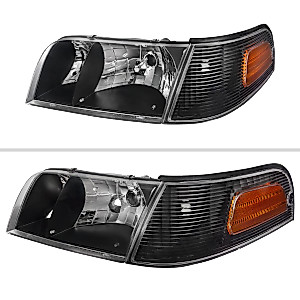 Carpartsinnovate For 98-11 Ford Crown Victoria Black Headlights+Corner Turn Signal Lamps Left+Right