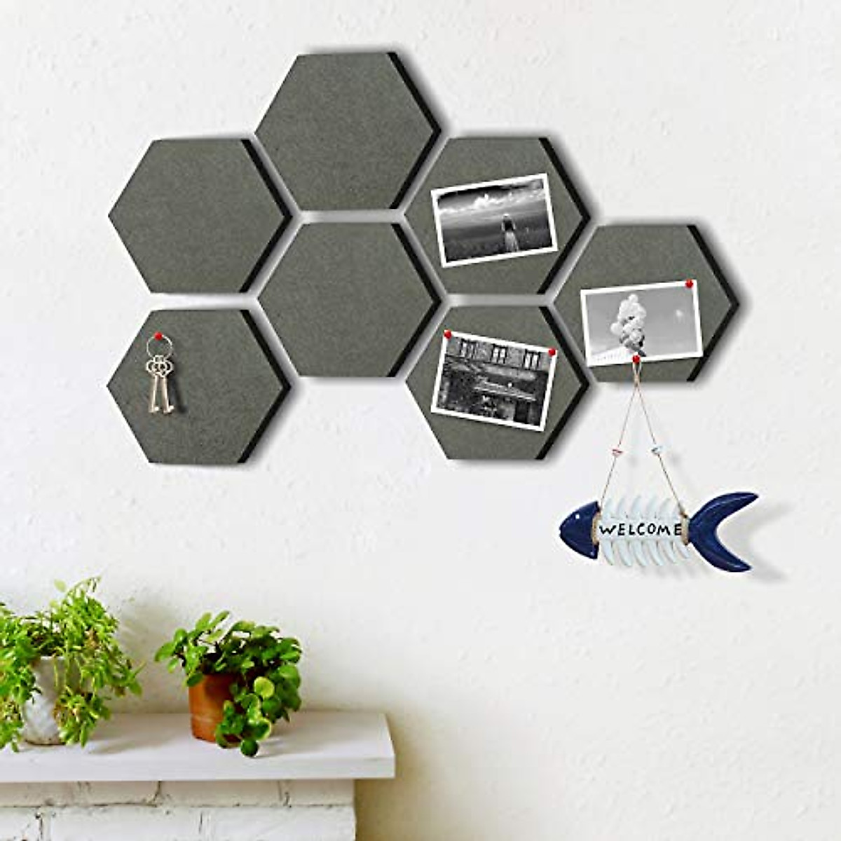 Soyizom Felt Pin Board Self Adhesive Board for Photos | Notice | Memos | Display,Thickened Bexagonal Bulletin Board Decorative Pin Board Pads for Offices School Wall Decor(7 Pcs/Set,Cement-Grey）