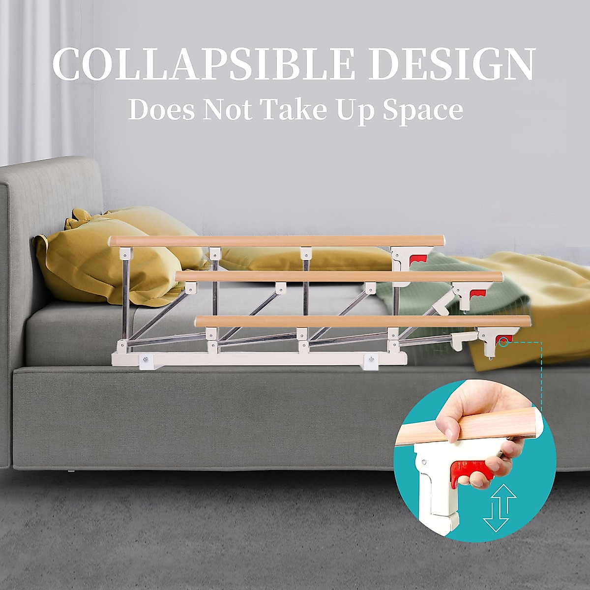 lefeke Bed Rails for Elderly Adults Safety，Folding Bedside Assist Rail Handle,Collapsible Bed Cane Bed Guard,Bed Railing for Seniors,Adjustable Bed Assist Handle for Preventing Falling Out of Bed