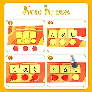 Sound Box Mats and Chips 24 Pcs Dry Erase Mats and 84 Pcs Chips Phonemic Awareness Phonics Games Reading Games EZread Sound Box Mats and Chips (Vivid Style,PVC)