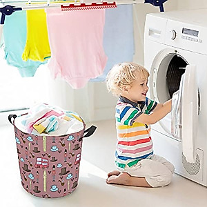 United Kingdom Pattern Foldable Laundry Basket Waterproof Hamper Storage Bin Bag with Handle 16.5"x 16.5"x 17"