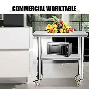 Stainless Steel Work & Prep Table with Caster Wheels and Under Shelf for Restaurant, Home, Hotel,24''x12''