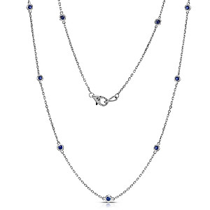 Noray Designs 14K White Gold 1 Ct Blue Sapphire 10 Station Necklace, 18 Inches