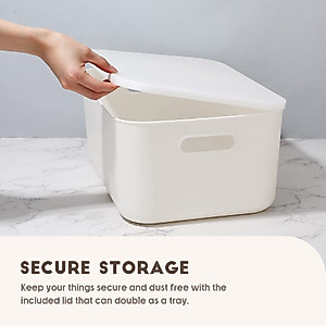 Tuanse 8 Pieces Plastic Storage Bins with Lids,White Storage baskets with Handle Stackable Containers Box For Shelves Drawers Desktop Playroom Classroom Office Organization(14 x 10.5 x 6.5 Inches)