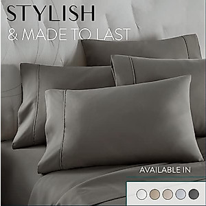 Danjor Linens California King Sheet Set - 6 Piece Set Including 4 Pillowcases - Deep Pockets - Breathable, Soft Bed Sheets - Wrinkle Free - Machine Washable - Gray Cal King Bed Sheets - 6 pc