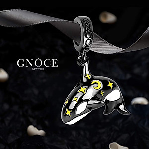 GNOCE Star Killer Whale Charm Pendant Sterling Silver Black Whale Charm Bead Fit Bracelet/Necklace Charm for Women Men