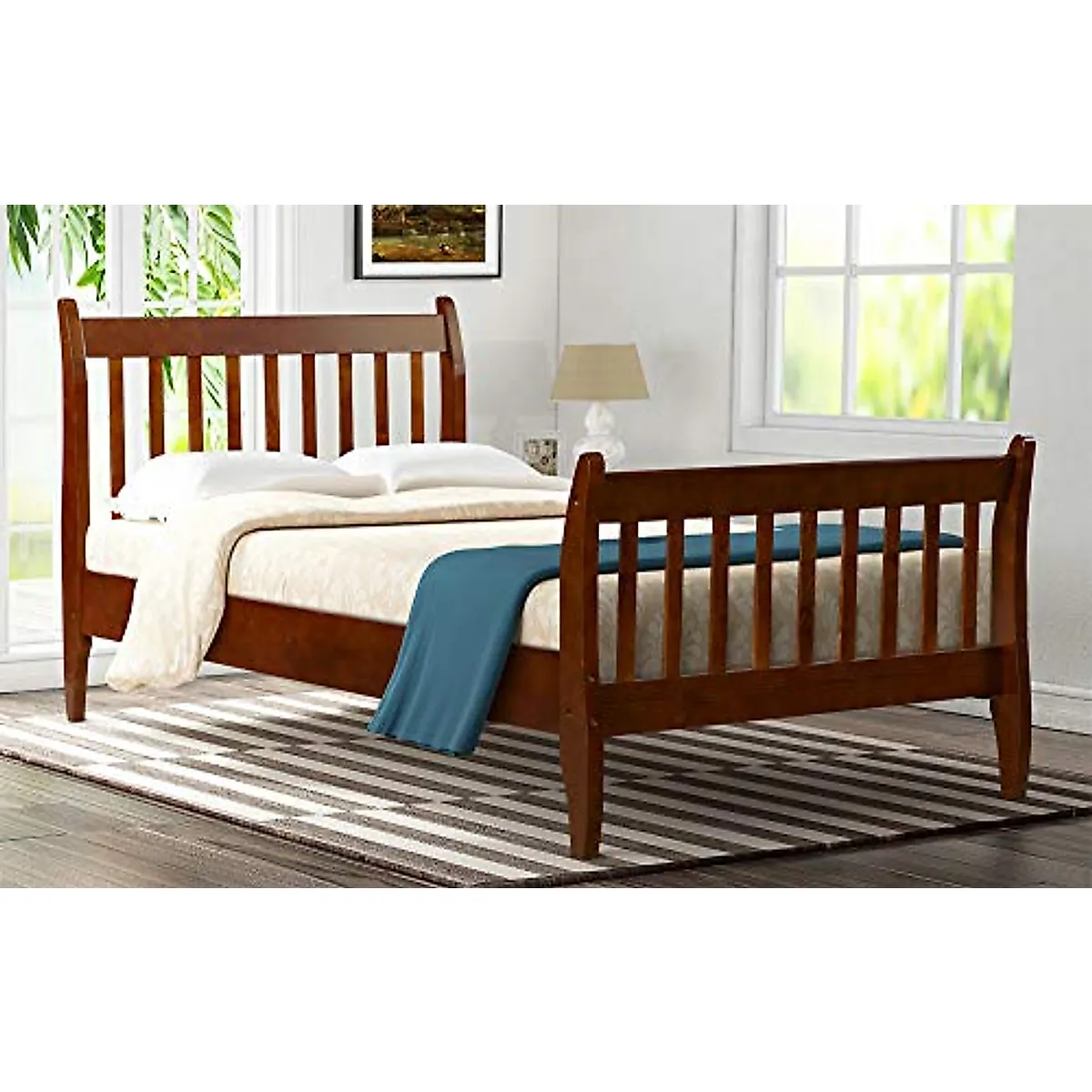 Twin Platform Bed,Solid Wood Bed Frame with Headboard and Footboard for Kids, Young Teens and Adults.No Box Spring Needed (Walnut)
