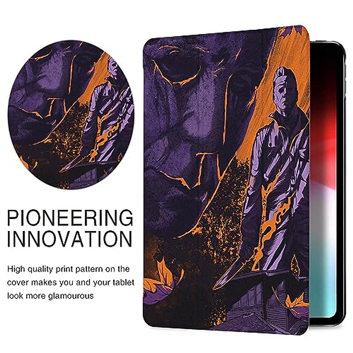Cool Tablet Case for iPad Pro 12.9 Case, Horror Movie Pattern Aesthetics Print,Halloween Design Cases for Women Men, PU Leather Folio Xmas Back Cover Funda for iPad Pro 12.9 Inch (2021/2020/2018)