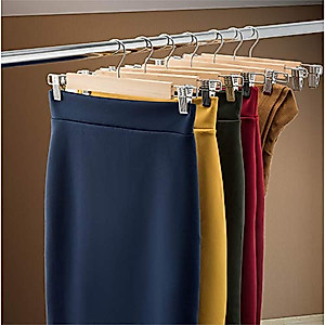 High-Grade Wooden Pants Hangers with Metal Clips Grip Clip Pants Hanger, Smooth Finish Solid Wood Jeans/Skirt Hanger, 360° Swivel Hook - Clip Hanger for Pant, Skirts, Slacks - 10 Pack, Natural