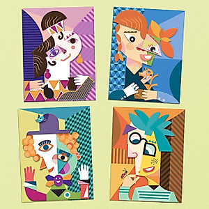 DJECO Inspired by Square Heads Sticker Craft Kit, Picasso, Multi