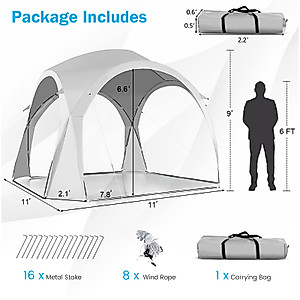 Tangkula 11x11 Ft Beach Canopy, Portable Beach Shelter with Carry Bag, Easy Set-up Instant Sunshade Tent with Fiberglass Rods, 6-8 People UPF50+ Large Sun Shelter for Camping