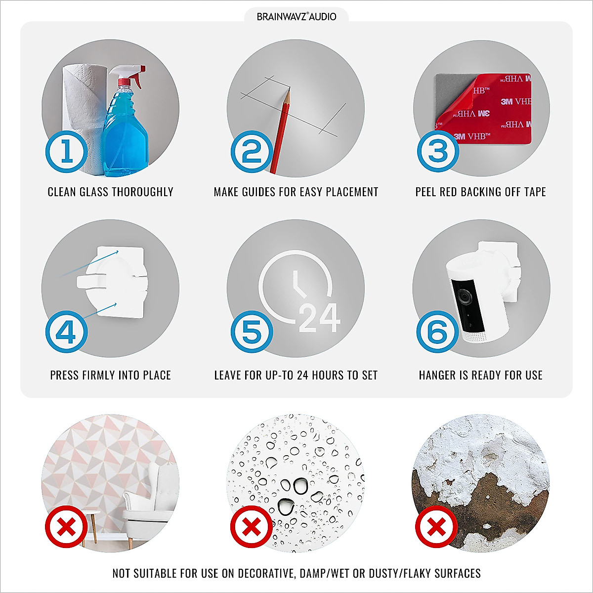 BRAINWAVZ [EOL] Screwless Wall Mount for Ring Indoor Cam, VHB Stick On - Easy to Install, No Tools Needed, No Mess, No Drilling, Strong Adhesive Mount, White [EOL]