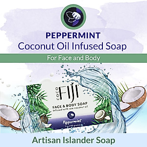Coco Fiji Soap Bar for Face and Body Infused With Organic Coconut Oil, Peppermint, Essential Oil, Natural Soap for Moisturizing & Pore Purifying Skin, 7 oz,Pack of 2