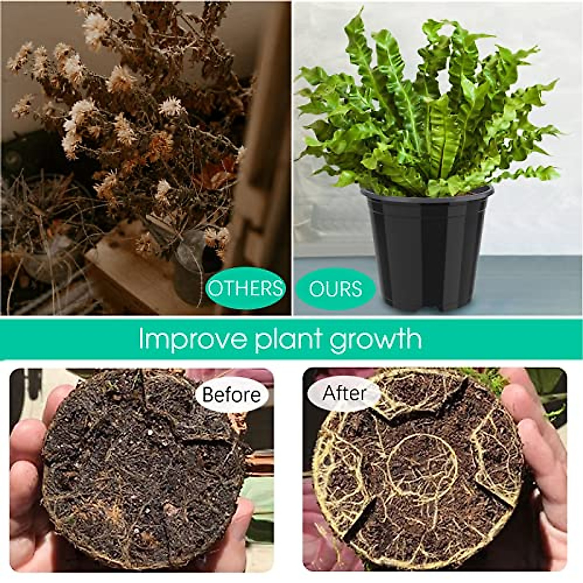 DUNPUTE 4 5 6 Inch Nursery Pots, 21 Packs Variety Plastic Pots with Drainage Hole, Plant Containers for Seedlings, Succulents, Transplanting (4 5 6 Inch, Black-Round)