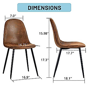 Wonder Comfort Washable PU Cushion Back and Black Metal Legs,Shell Lounge Kitchen Living Room Modern Dining Chairs with Padded Seat (2, Brown, Large)
