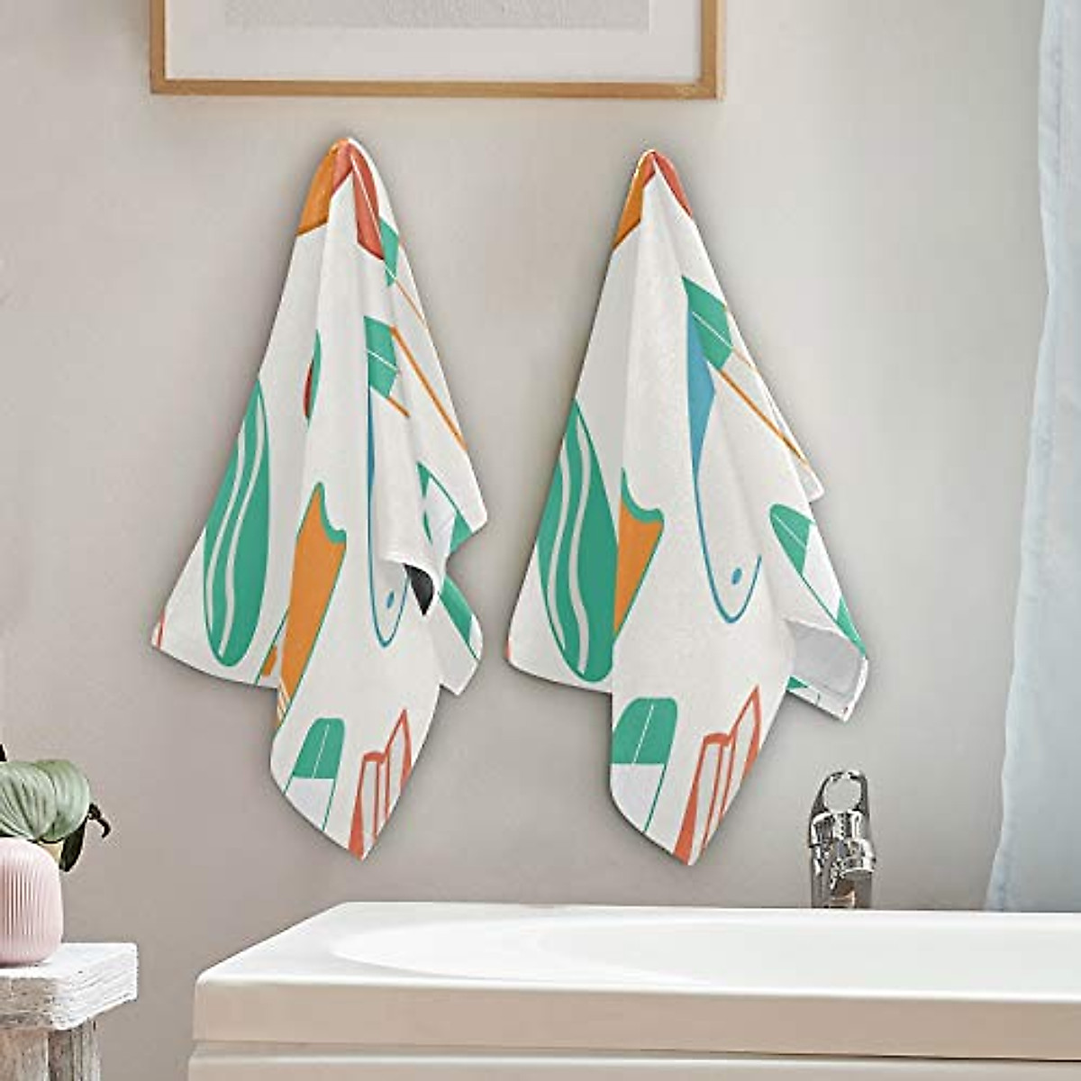 Blueangle Surfboard Pattern Print Soft Hand Towels for Bath Decorative Guest Towels Fingertip Towels for Bathroom Spa Gym, 2-Piece, 14.4 x 28.3 inches