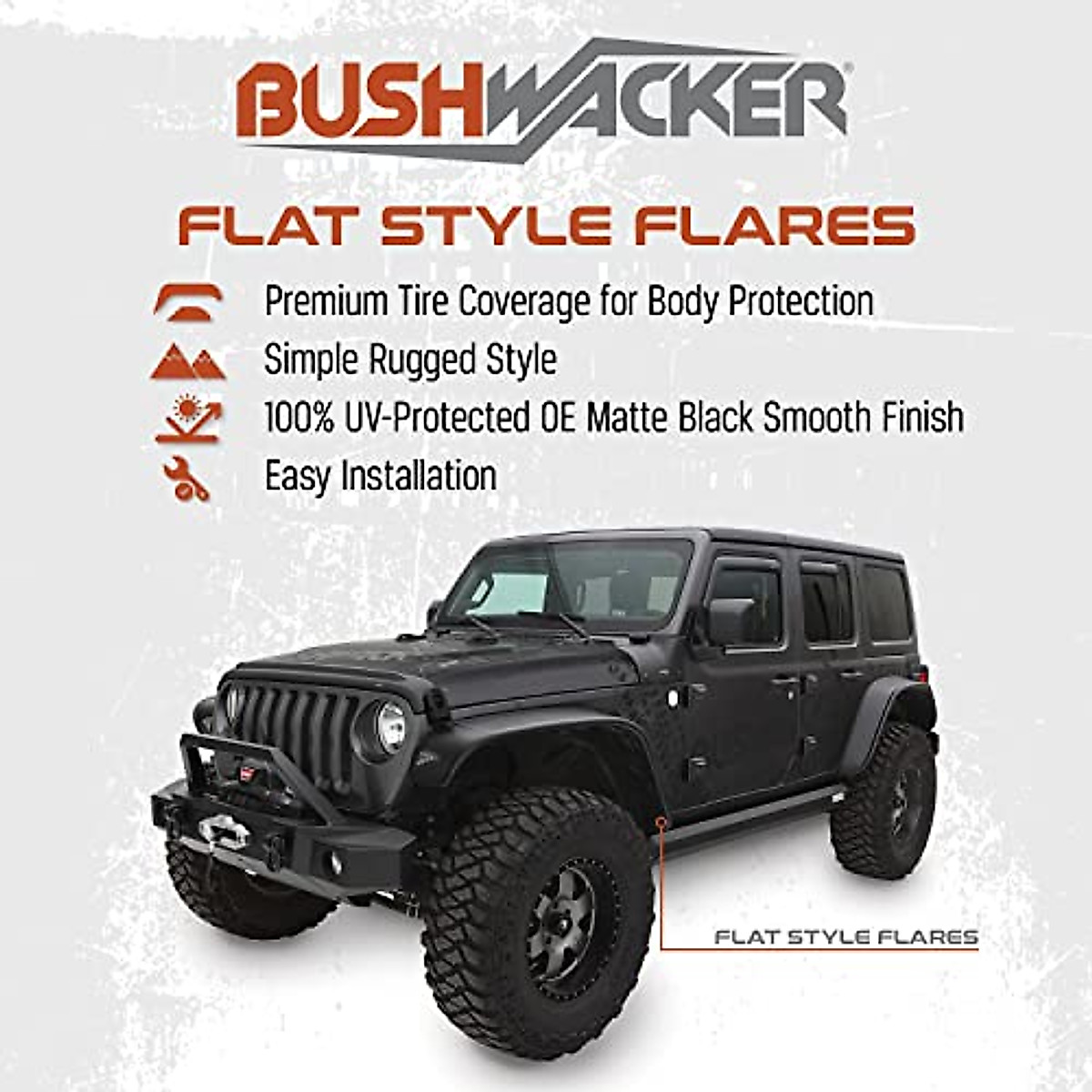 Bushwacker 10919-07 Flat Fender Flares 4pc. Set fits 2007-2018 Jeep Wrangler JK (2 Door Models)