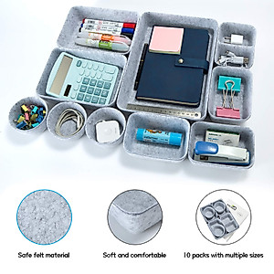 Vdealen Desk Drawer Organizer, 10 Pack Felt Drawer Organizer Trays Home & Office Felt Drawers Dividers Storage for Office Supplies Makeup Jewelry Ect