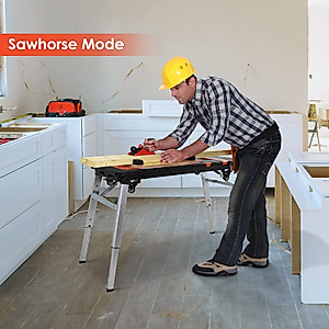 TLGREEN Multifunctional Folding Work Table, 7 in 1 Work Benches for Garage, as Portable Workbench, Sawhorse, Scaffold, Platform, Car Creeper, Dolly and Hand Truck, with 4 Wheels