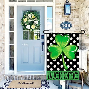 Lucky Shamrock St Patricks Day Garden Flag 12x18 Inch Double Sided Burlap, Welcome Seasonal Sign Small Flag Farmhouse Yard Outdoor Decorations DF189