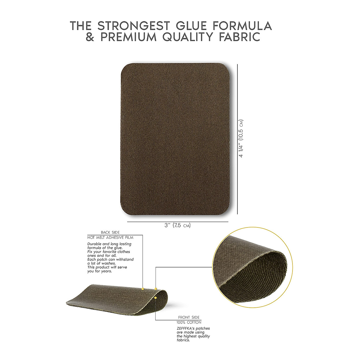 ZEFFFKA Premium Quality Fabric Iron-on Patches Inside & Outside Strongest Glue 100% Cotton Deep Blue Khaki Gray Brown Repair Decorating Kit 12 Pieces Size 3" by 4-1/4" (7.5 cm x 10.5 cm)