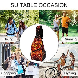 Meaudiwes Traveling Running Casual Chest Bag, Phone Bag, Day Pack Cross Body Sling Backpack For Sports Hiking Compatible with Fire Flaming Skull Crossbones