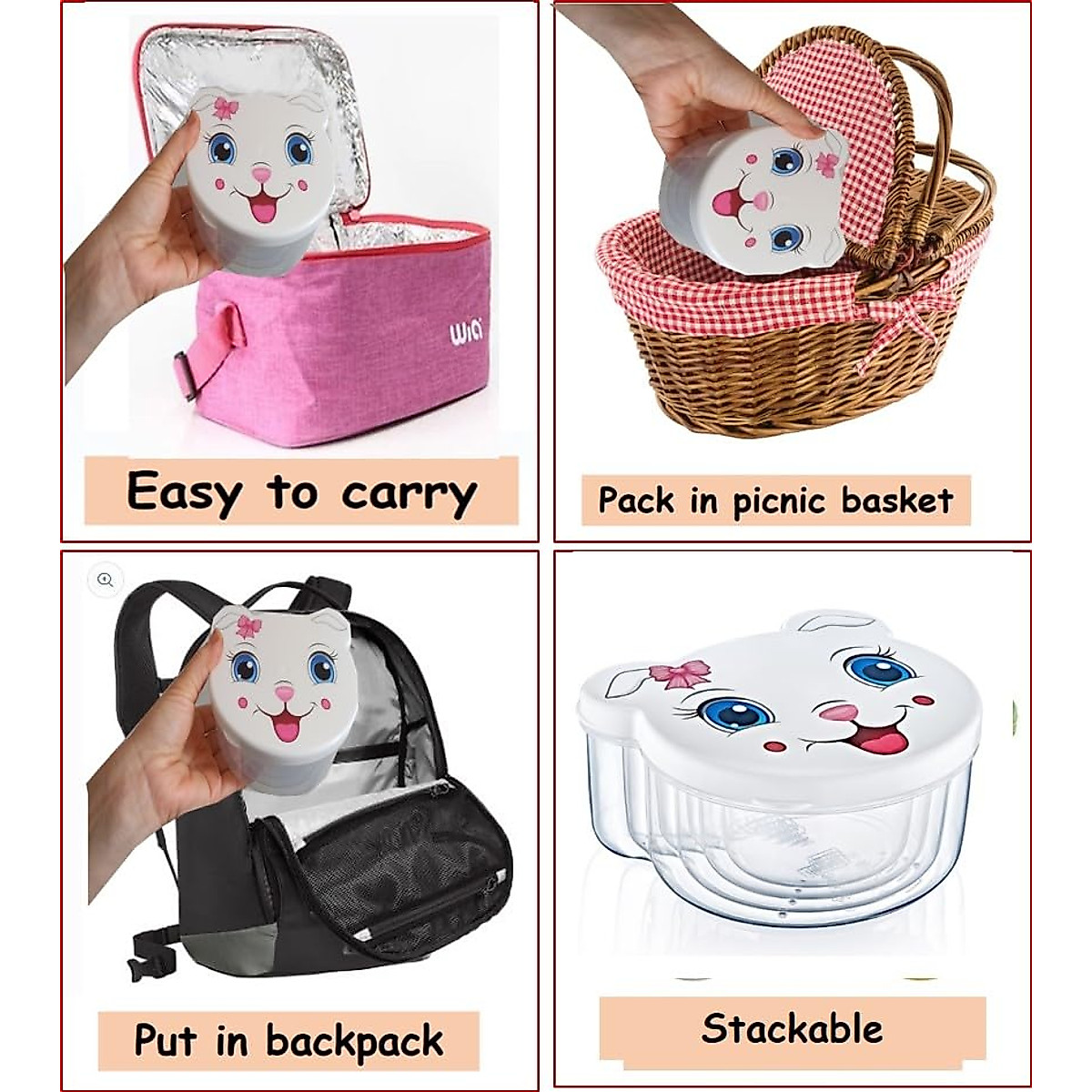 Food Storage Containers with lids 8 Pack (16 Pieces), Snack Containers Cute Plastic Animal Print Storage Lunch Box, Easy open Stackable Bpa Free Plastic, Space-Saving (Dog)