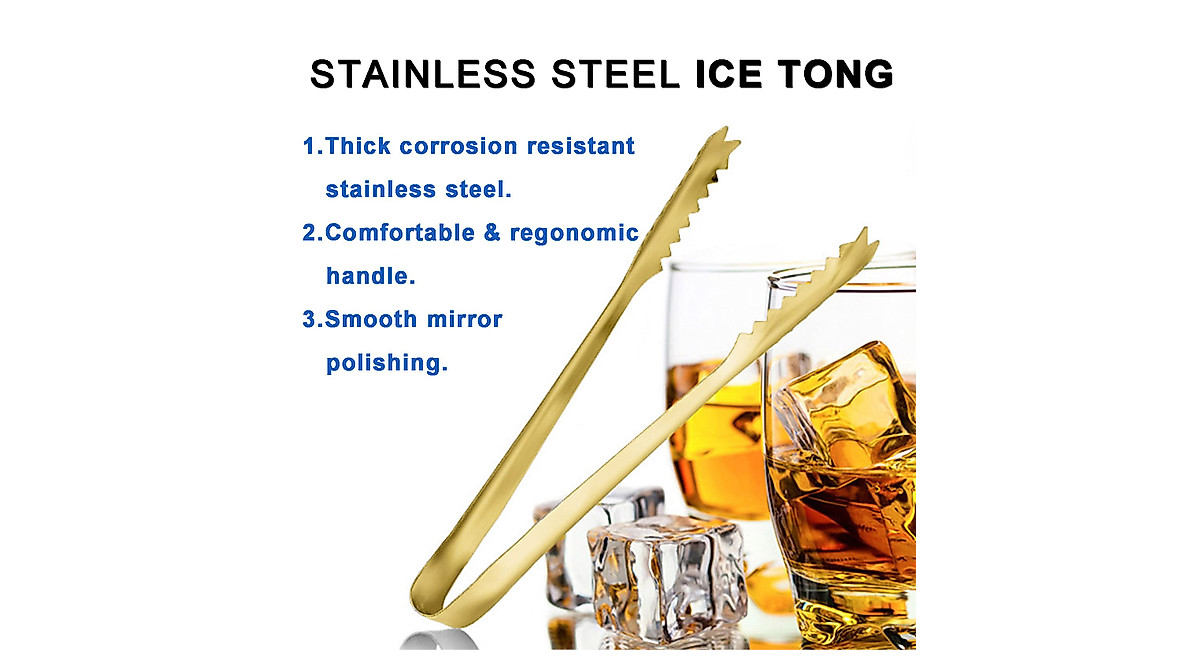 WAFJAMF Gold Ice Tongs - Premium 304 Stainless Steel