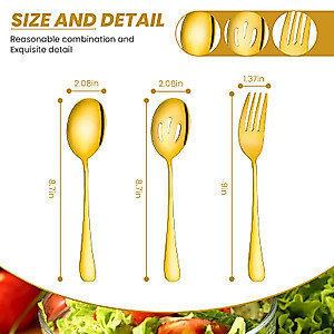 6 Pack Serving Spoons Set Includes 2 Serving Spoons 2 Slotted Serving Spoons and 2 Serving Forks Stainless Steel Buffet Dinner Restaurant Serving Spoons Set for Party Banquet, 8.7 Inch (Gold)